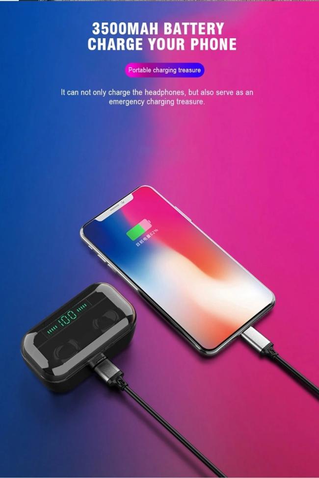 Tws Bluetooth Earpieces with Wireless Charging LED Digital Display Earphones Mini in Ear Earbuds Headphone with Mic