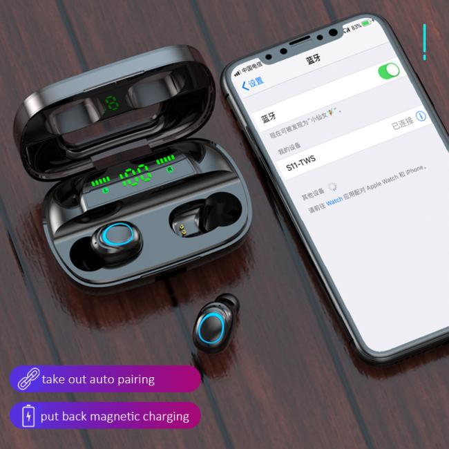 Drop Ship for S11 Drop Ship 3500mAh LED Bluetooth Wireless Earphones Tws Touch Control Sports Noise Canceling