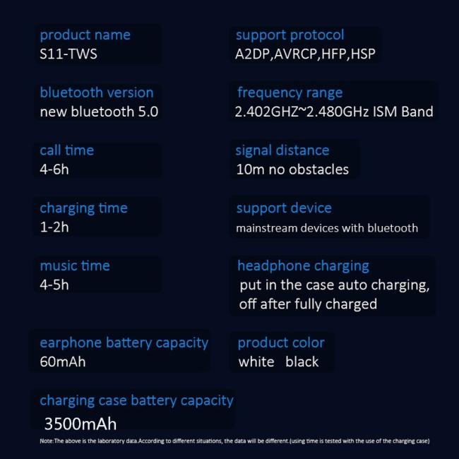 Drop Ship for S11 Drop Ship 3500mAh LED Bluetooth Wireless Earphones Tws Touch Control Sports Noise Canceling