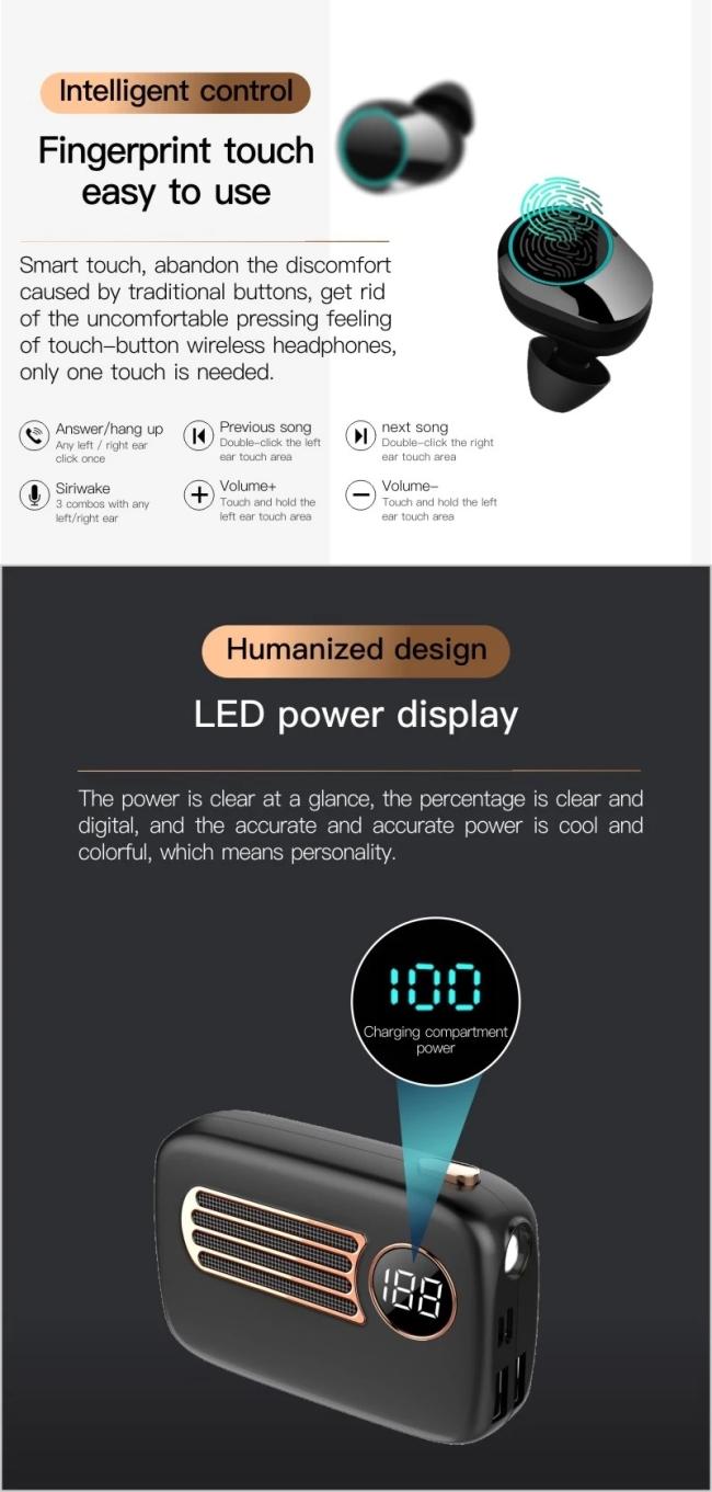 Bluetooth 5.0 True Wireless Earbuds G09 New Tws Ipx7 Waterproof Wireless Headphone (Dual USB 5000mAh power bank charging Case, support Android Type-C input)