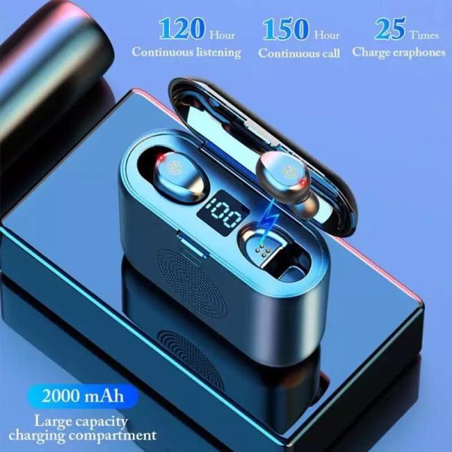 New F9 LED Power Display Smart Touch Earbuds Tws Sound Speaker True Wireless Headset Headphone (with 2000mAh Power Charging Case)