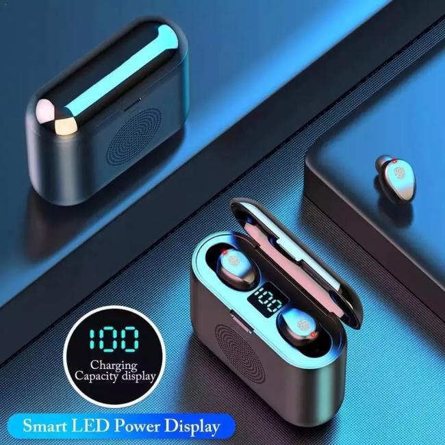 New F9 LED Power Display Smart Touch Earbuds Tws Sound Speaker True Wireless Headset Headphone (with 2000mAh Power Charging Case)