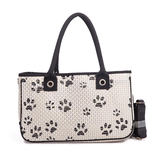 Paws Printing Leather Knitting Dog Carriers Pet Products Shoulder Bag