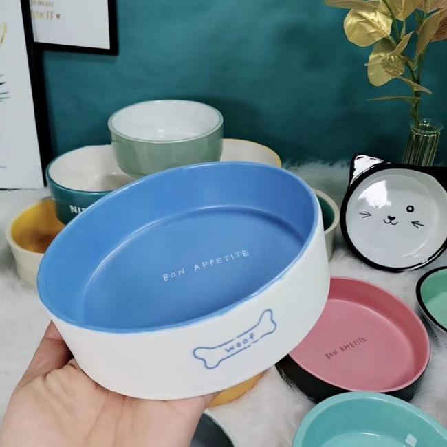 Cute Printing Dog Ceramic Feeder Pet Cat Feeding Bowls