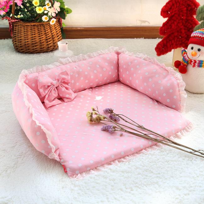 Cute Pink Dots Princess Soft Pet Sofa Dog Cushion