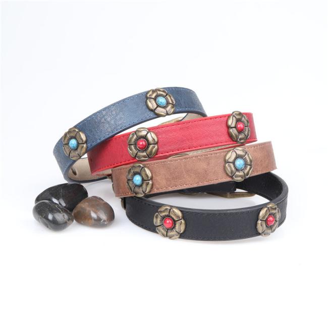 Fashion Dog Collars PU Leash Cute Flower Pet Supply