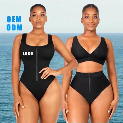China HEXIN Custom Logo Two Piece High Waist Workout Women Bikini Swimwear Shapewear Bodysuits Set for sale