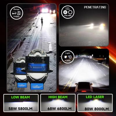 China Masters A80 Lens LED Laser/Hi/Lo Beam 85W 8500 Lumens 3 inch Dual laser Projector for sale