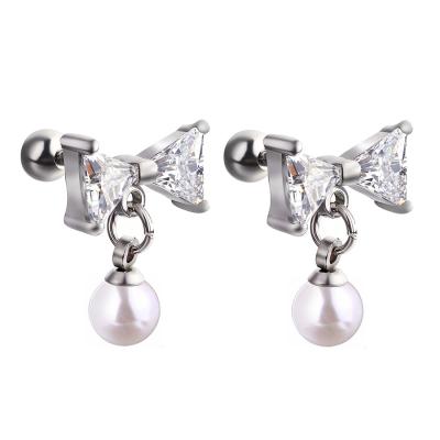 China Pendiente piercing del perno prisionero de la forma del bowknot de la joyería de la moda del estilo de Canadá con la perla en venta