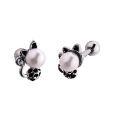 China El gato único formó la joyería piercing del acero inoxidable de los pendientes del perno prisionero de la perla en venta caliente en venta