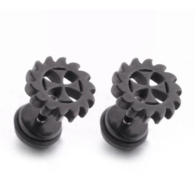 China Pendientes frescos del perno prisionero de la forma del trébol de la placa negra que perforan el fabricante de la joyería en venta