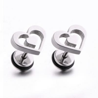 China Las mujeres dobles especiales de la forma del corazón tachonan la joyería piercing inoxidable del cuerpo de acero de los pendientes en venta