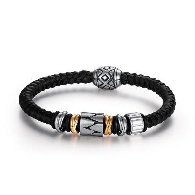 China Venta al por mayor de cuero real para hombre de alta calidad de la pulsera del acero inoxidable en venta