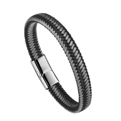 China El cuero de alta calidad y el alambre de acero inoxidable trenzaron la pulsera del brazalete del abrigo con el corchete magnético en venta