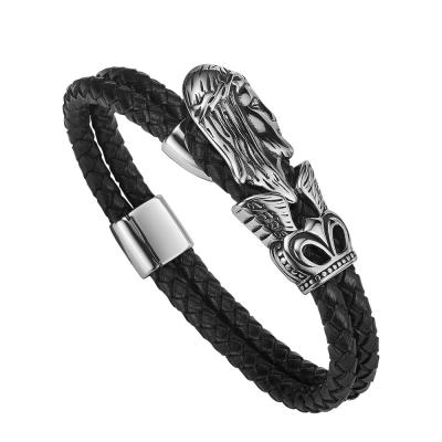 China El nuevo cráneo magnético punky del corchete del acero inoxidable de la pulsera trenzó la pulsera de cuero en venta