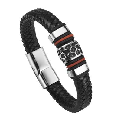 China Pulsera de cuero de los hombres negros de la joyería de la moda con la venta al por mayor magnética del corchete en venta