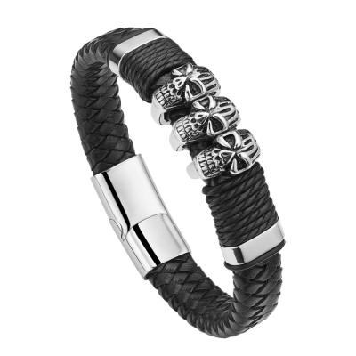 China Pulsera magnética del acero inoxidable de la pulsera del cuero del negro de la joyería de la moda del arreglo para requisitos particulares en venta