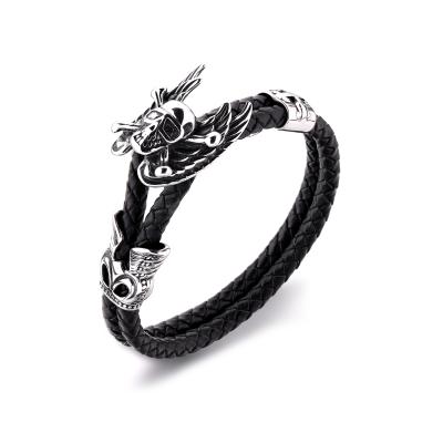 China Nuevos hombres de la pulsera del northskull de la pulsera del cuero del acero inoxidable de la joyería del cuerpo de la llegada en venta