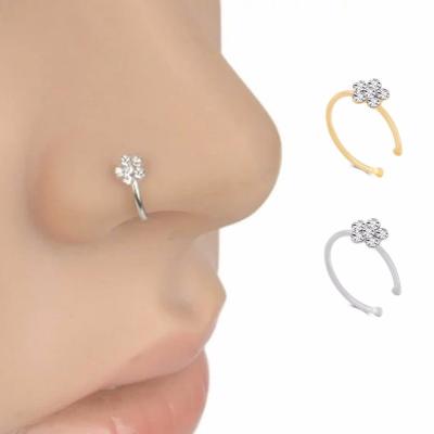 China El clip piercing de la nariz de nariz de la moda del anillo de la flor de la nariz del perno prisionero del aro del Clicker indio cristalino del septo suena la joyería piercing del cuerpo en venta