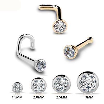 China joyería anodizada pendiente piercing de la nariz de la CZ del diente del anillo de nariz del color oro de Rose del perno prisionero de la nariz del hueso de la gema del Zircon de 20G 1.5/2/2.5/3m m en venta