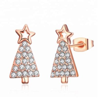 China Pendientes plateados oro al por mayor del árbol de navidad del pendiente del Zircon de la estrella de la joyería de la moda en venta