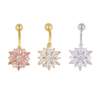 China Joyería piercing vendedora caliente del cuerpo del anillo del ombligo del ombligo del zircon de la flor en venta