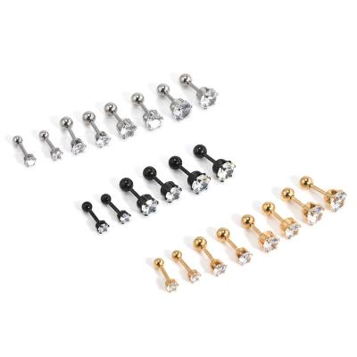 China 3 pendientes de acero titanium de alta calidad del perno prisionero del Zircon de los colores que perforan los pendientes del perno prisionero para la joyería elegante Fashio de las mujeres en venta