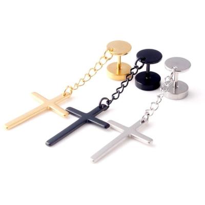 China Joyería para hombre del estilo de la roca del acero inoxidable del perno prisionero del pendiente de la cruz del oído de la forma cónica de la pesa de gimnasia de las mujeres falsas redondas góticas punkyes de la moda en venta