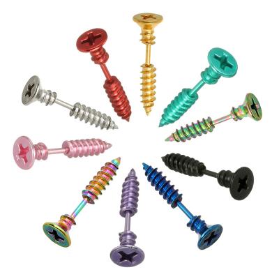 China Perno prisionero punky unisex del oído del pendiente del perno prisionero del tornillo de los hombres del oro de los pendientes del perno prisionero del acero inoxidable de los tornillos coloridos negros de la astilla en venta