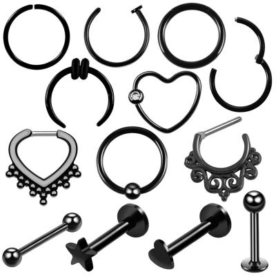 China Tragus con bisagras inconsútil negro de acero Jewe atractivo del cartílago del oído del anillo de Labret del labio de la estrella del corazón de las perforaciones del Clicker del septo del aro de la nariz en venta