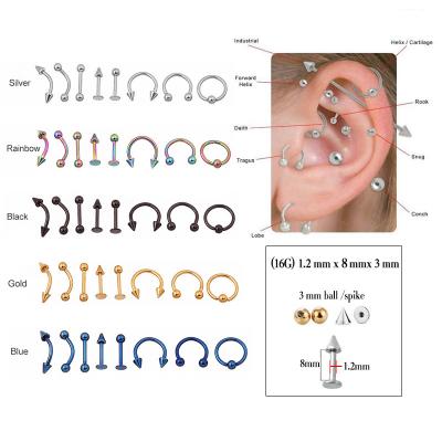 China anillo piercing inoxidable quirúrgico del cartílago del oído de la ceja del labio de la nariz del septo de la hélice de la joyería del cuerpo de acero de 16G 316L en venta