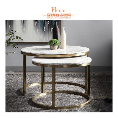 China Golden Color Round Marble Coffee Table for Hotel Furniture Environment-friendly for sale