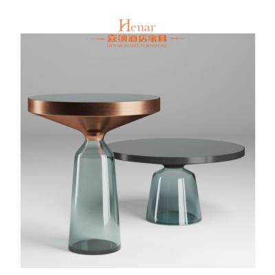 China Hotel Luxury Living Room Round Glass Coffee Table With Metal Or Wood Top for sale
