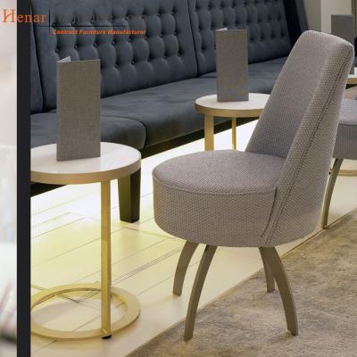 China Fabric Upholstery Natural Ash Wood Round Dining Table And Chairs For Club for sale