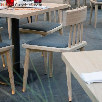 China Fabric Seat Restaurant Dining Tables And Chairs With Natural Wood Skin Veneer for sale