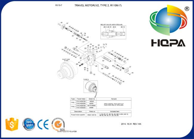 Corredo della guarnizione del motore di viaggio di XKAY-00518 XKAY00518 per Hyundai R225-7 R260LC-9A