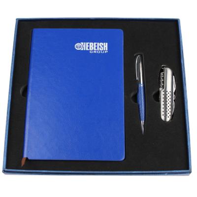 China Newly promotional leather loose leaf Diarysk with pen business set for sale