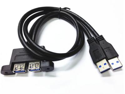 China Mount pannel Dual USB 3.0 A Female to A male extension cable with screw for sale