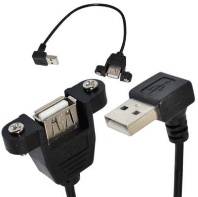 China 25cm USB 2.0 A female panel mount to USB A male Down angle plug extension cable for sale