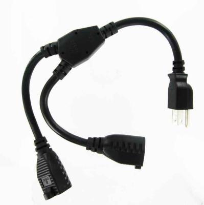 China 1ft Outlet Saver Power Cord Splitter, 1 NEMA 5-15P to 2 NEMA 5-15R for sale