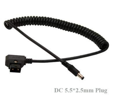 China 2M Coiled D-Tap Male to DC 5.5x2.5mm Cable for DSLR Rig Power V-Mount Anton Battery for sale