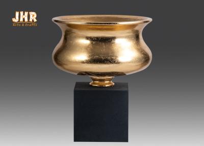 Cina I vasi della Tabella dei vasi da fiori della vetroresina della foglia di oro hanno glassato le piantatrici basse nere del vaso in vendita