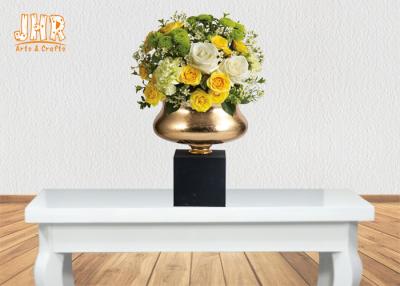 Cina I vasi della Tabella dei vasi da fiori della vetroresina della foglia di oro hanno glassato le piantatrici basse nere del vaso in vendita