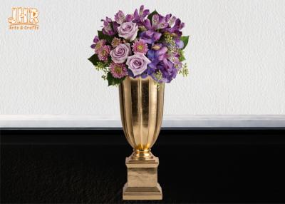 China Goud Doorbladerde van de Vazenhomewares van de Glasvezellijst van de de Puntentrompet Decoratieve de Vloervazen Te koop