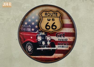 China Route US 66 Wooden Wall Plaques Round Wood Wall Hanging Signs Antique Pub Sign for sale