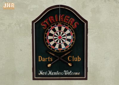 China MDF Wall Hanging Dart Board Antique Wood Dart Cabinet Set Decorative Wooden Dart Box for sale