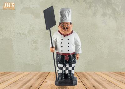 Cina Poli cuoco unico della resina del cuoco unico di Polyresin della figurina grassa antica della statua che tiene lavagna di legno in vendita