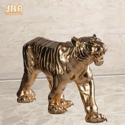 Cina Decorazione dell'interno della resina della figurina a grandezza naturale di Tiger Statue Golden Fiberglass Animal in vendita
