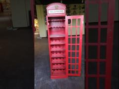 Red British Telephone Booth Floor Wine Bottle Rack Antique Wooden Wine Storage Cabinet
