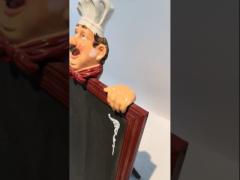 Wooden Menu Boards Polyresin Statue Figurine Poly Resin Floor Chef Sculpture For Restaurant